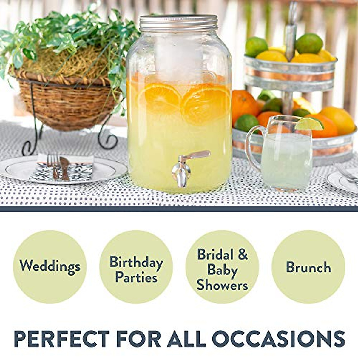 Crutello 2 Pack Glass Beverage Dispenser with Stainless Steel Spigots, 2 Gallon Drink Dispenser Metal Black Stand, Lemonade, Tea, Water, Mason Jar Style | A Family-Owned American Brand