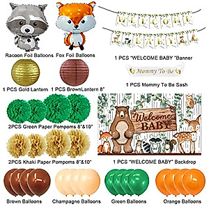 Woodland Animals Baby Shower Decorations- Gender Neutral Baby Shower Boxes Blocks Decorations with Welcome Baby Backdrop and Woodland Creatures Party Balloons Set