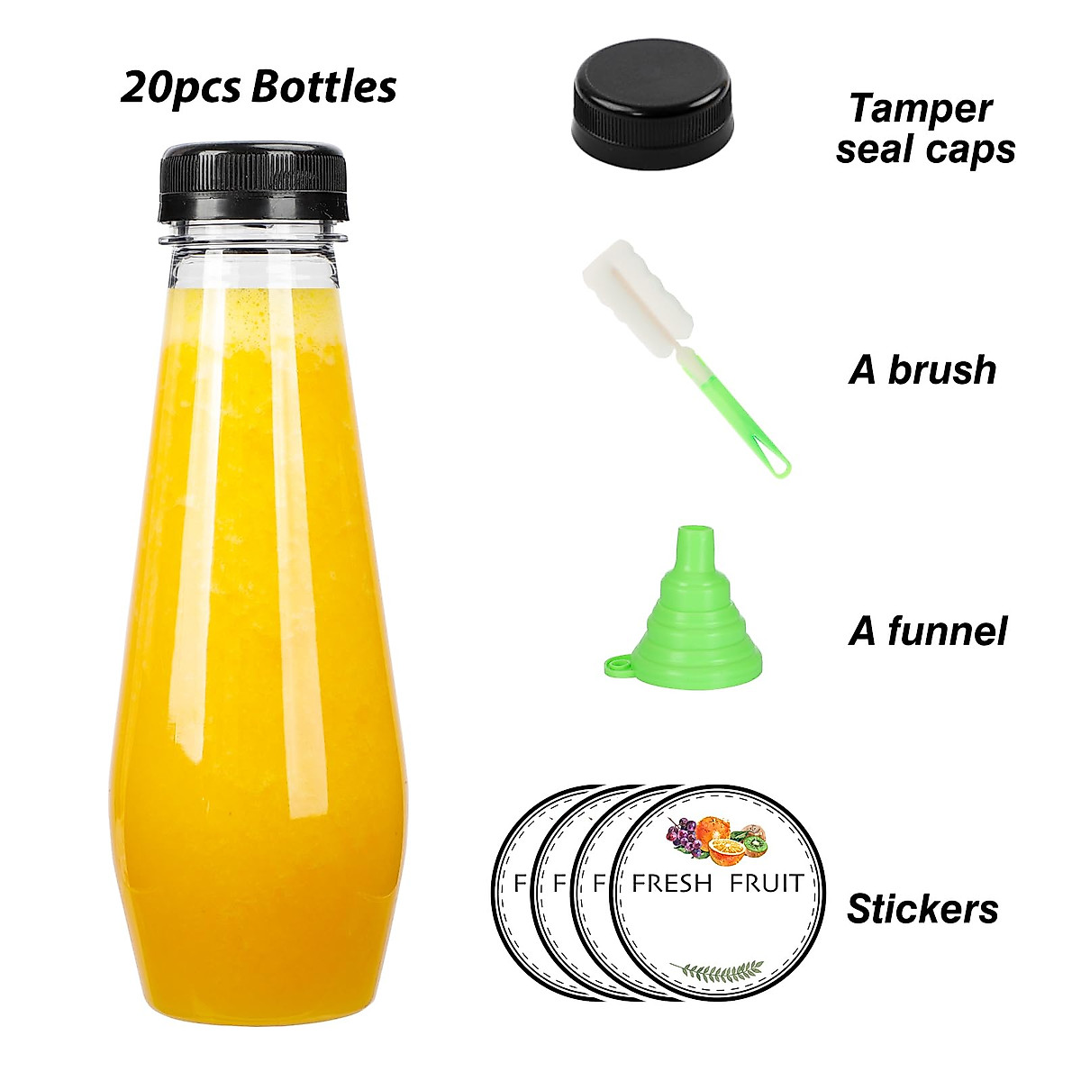 Moretoes 20pcs 12oz Plastic Bottles with Caps Empty Juice Containers with Lids, Clear Bulk Beverage Containers for Drinking Milk Smoothies and Other Beverages