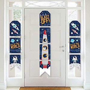 Big Dot of Happiness Blast Off to Outer Space - Hanging Vertical Paper Door Banners - Rocket Ship Baby Shower or Birthday Party Wall Decoration Kit - Indoor Door Decor