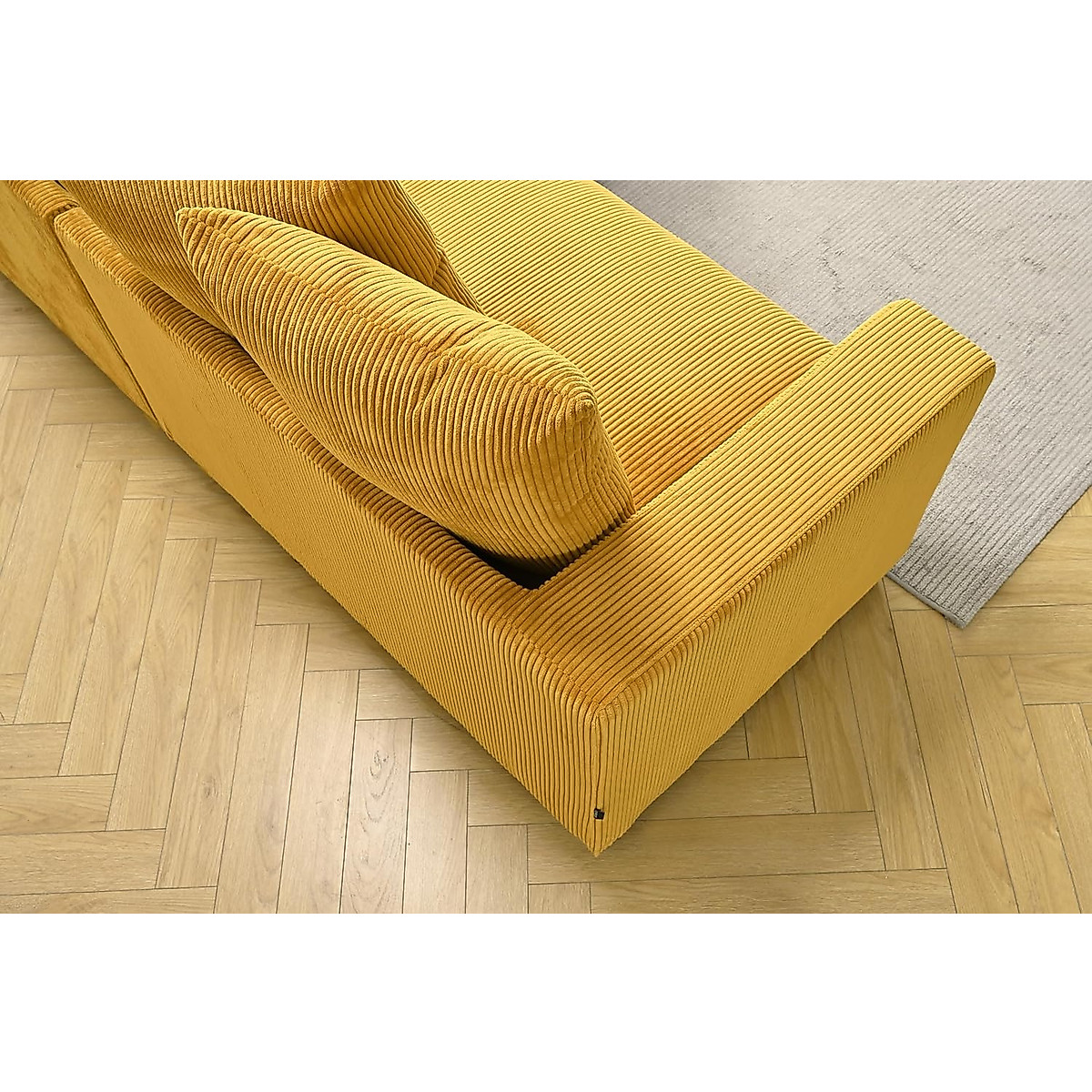 Container Furniture Direct Luxe Oversized Two-Piece Sectional Couches for Living Room, 102.4-Inch L Shaped Sofa with Chaise, Upholstered with Corduroy Fabric, Ginger Yellow -Left Facing