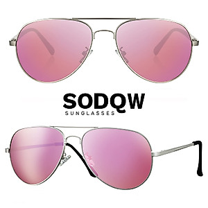 SODQW Aviator Sunglasses for Women Men Oversized with Metal Frame, Mirrored Polarized Aviator Sunglasses with UV Protection