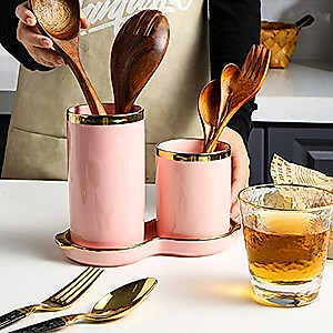 Yalych Utensil Caddy Chopstick Holder Ceramic Household, Kitchen Double-Layer Drain Chopstick Cage, Tableware Spoon and Fork Storage Tube Pen Holder (Color : Green)