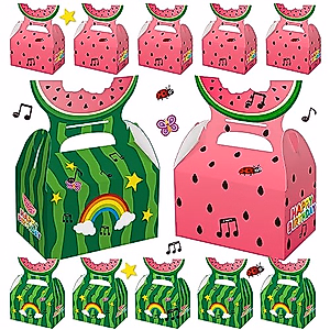 Cartoon Melon Birthday Party Supplies Goodie Bags 16 Pcs, Candy Gift Boxes for Kids Boys Girls J Watermelon One In a Melon Party Decorations Favors