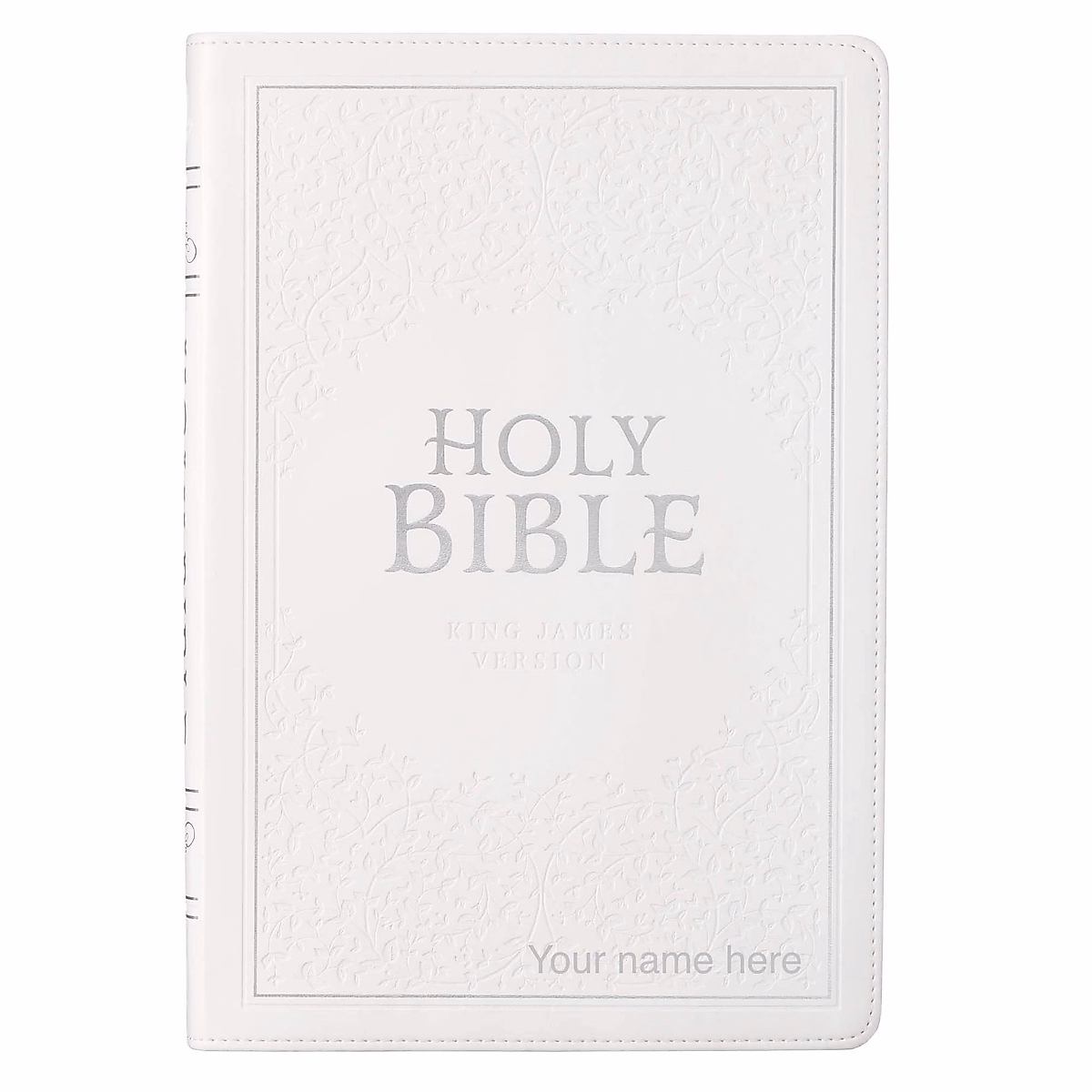 Personalized KJV Holy Bible, Thinline Large Print Faux Leather Red Letter - Thumb Index & Ribbon Marker, King James Version, White, Baptism, Graduations, wedding, confirmation king james version,