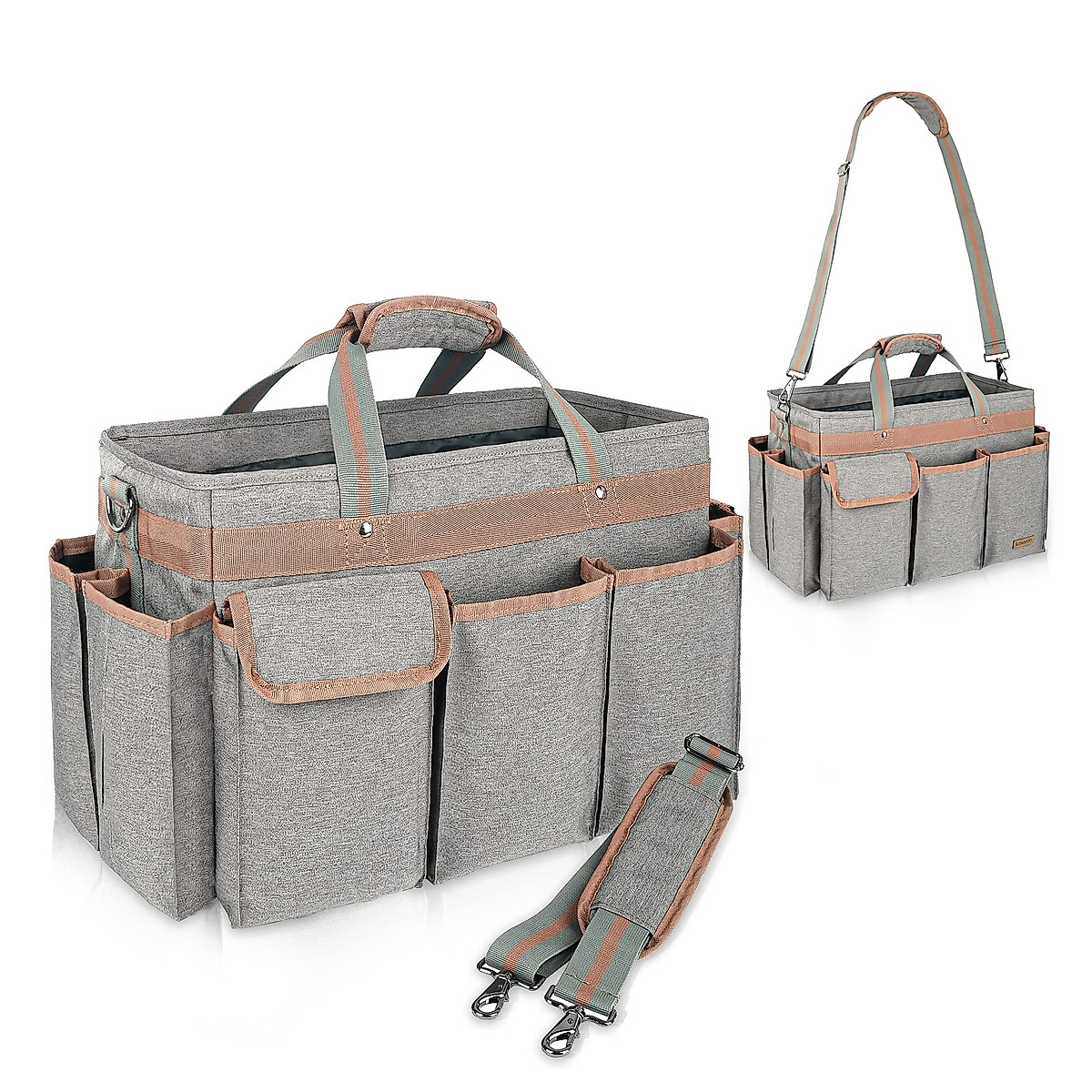 Cleaning Caddy, Cleaning Supplies Organizer with Handles for Cleaning Products Storage, Large Wearable Cleaning Tools Tote Bag for Housekeeping,Car,Home,Kitchen Work (Large, Grey)