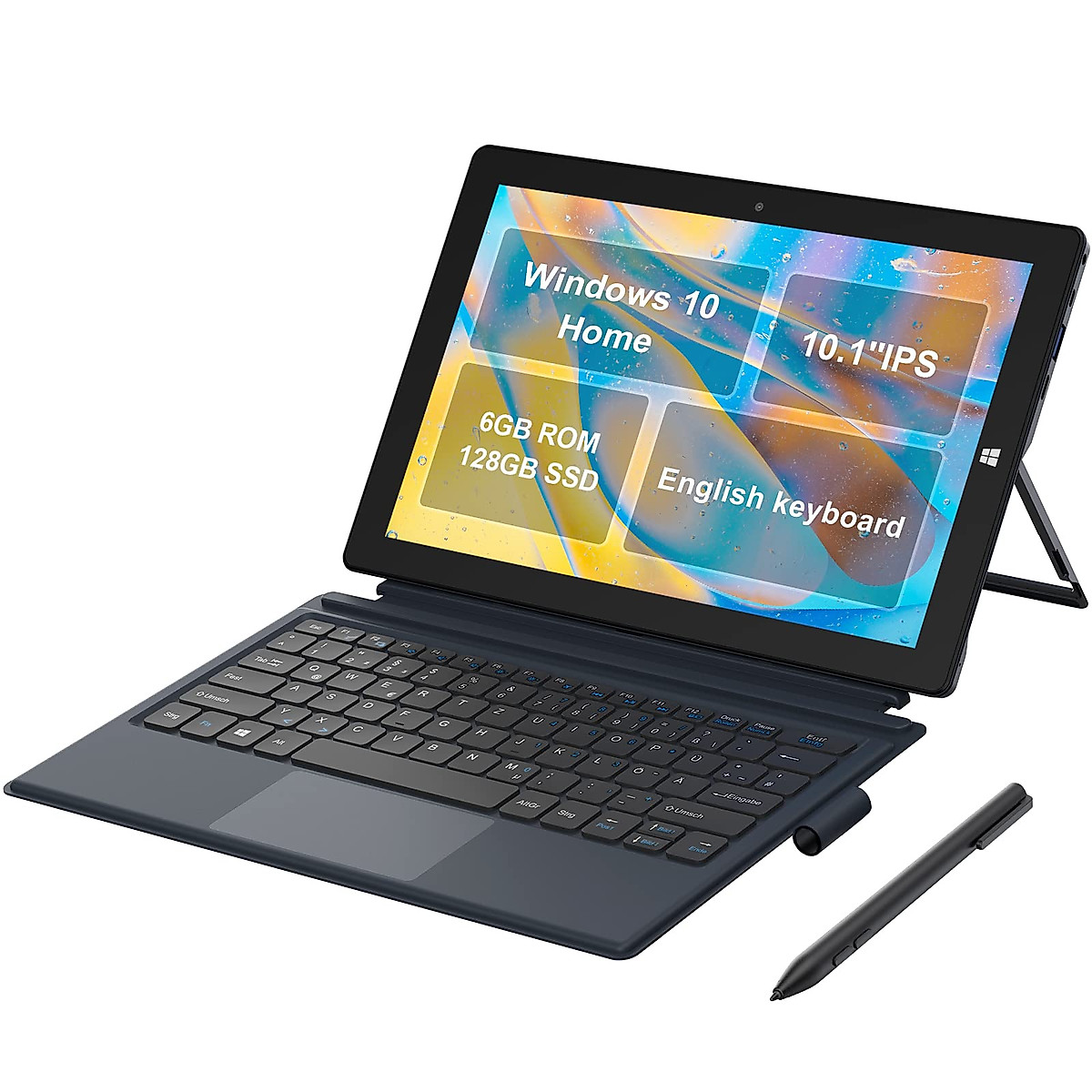 AWOW Windows 10 Tablet 10.1inch with Keyboard, Detachable 2 in 1 Laptop Touch Screen, Intel Celeron N4120, 8GB RAM 128GB ROM, 2.4G+5G WiFi, Bluetooth, HDMI, Dual Camera