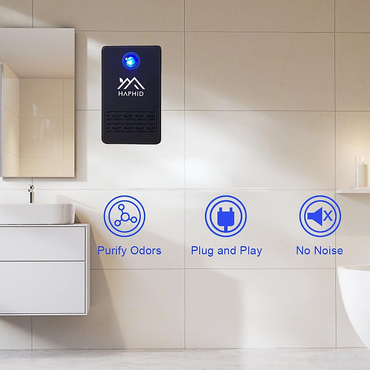 HAPHID Ionizer Air Purifier/Plug in Air Purifier with Highest Output - Up to 40 Million Anions,Filterless Ion Air Purifier for Home&Office Purify:Odors,Pets Smell Etc(1-Pack), Black, AP08B1