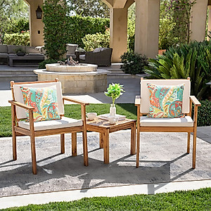 Greesum 3 Piece Bistro Patio Furniture Outdoor Chat Chair Set with Water Resistant Cushions and Coffee Table for Beach Backyard Garden, White