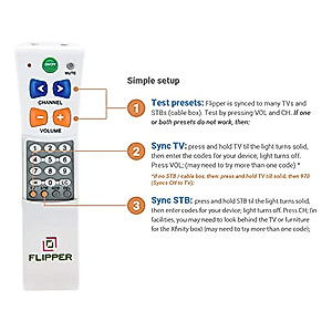 Flipper Big Button Universal TV Remote - Seniors, Elderly - Simple, Works TV & Cable - Favorite Channels - Learning - Supports IR Devices