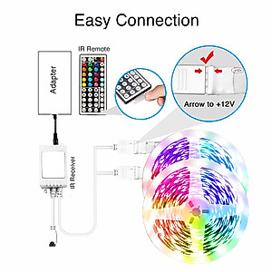 VOLIVO 100ft RGB Led Strip Lights, Color Changing Led Light Strips Kit with 24 Keys IR Remote Control, Music Sync Lighting for Bedroom, Room, Home