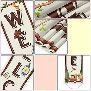 Camping Themed Party Decorations Set, Big Size Laminated Camping Sign Cutouts, Camping Party Banner Welcome Porch Sign for Camping Themed Birthday Baby Shower Decorations