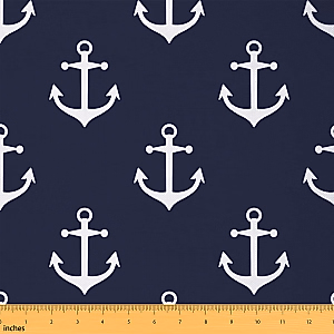 Feelyou Anchor Decor Fabric by The Yard, Nautical Marine Sea Adventure Theme Upholstery Fabric for Chairs and Home DIY Projects, Ocean Coastal Decorative Waterproof Outdoor Fabric, 1 Yard