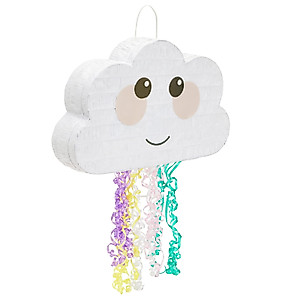 BLUE PANDA Pull String Cloud Pinata for Girls Rainbow Birthday Party Supplies, Baby Shower Decorations (16.5 x 10 x 3 In)