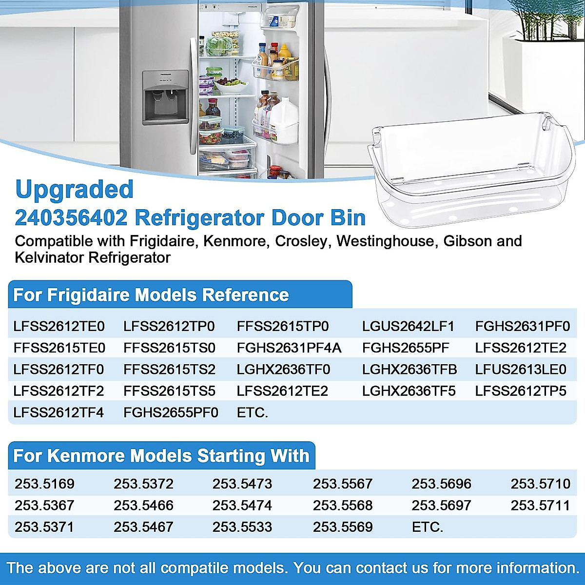 UPGRADED 240356402 Refrigerator Door Bin Compatible with Frigidaire Door Shelf Replacement Frigidaire Gallery Door Shelf Refrigerator Shelves FGHS2631PF4A FFSS2615TS0 LFSS2612TF0 LFSS2612TE0 Door Bin