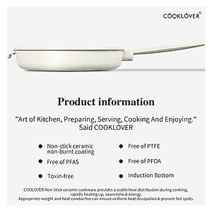 COOKLOVER Nonstick Ceramic Fry Pan, Non-Toxic, PTFE&PFOA Free, Induction Compatible Egg Skillet Frying Pan with Heat Resistant Handle, 8 Inch – Cream White