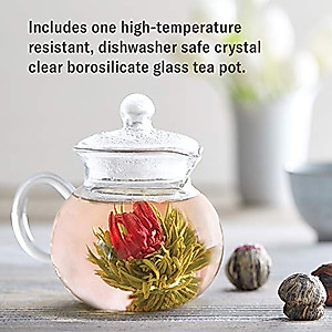 Numi Organic Tea Dancing Leaves Flowering Tea Gift Set, 5 Tea Blossoms with 16 Ounce Glass Teapot (Packaging May Vary)