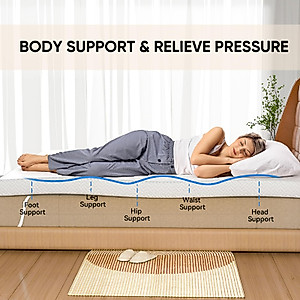 Memory Foam Mattress Topper Queen Size, 3 Inch Gel-Infused Cooling Mattress Pad Cover for Back Pain,Bed Topper with Removable & Washable Bamboo Cover