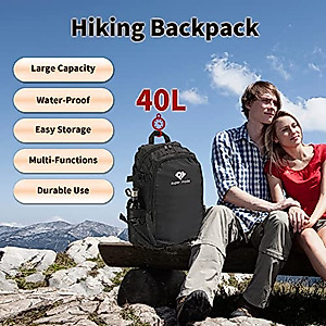 40L Hiking Backpack, Waterproof Lightweight Camping Backpack, Foldable Travel Backpack, Wear-Resistant Breathable Daypacks