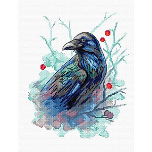 Counted Cross-Stitch Kit on Aida Canvas with Raven. Fabulous Ornament 7.09x9.06 inches 130CS. Marvelous for Art & Craft Amateurs