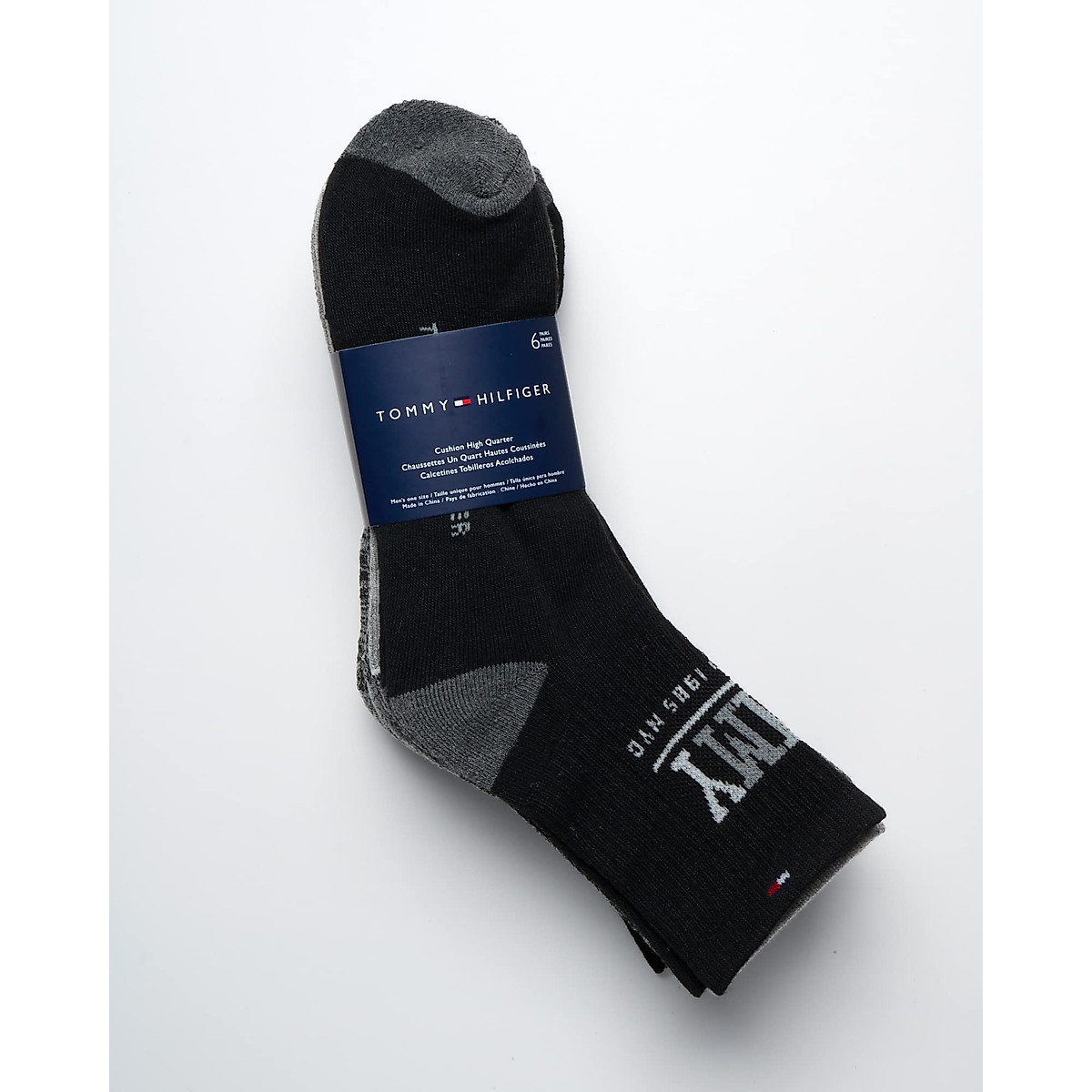 Tommy Hilfiger Men's Socks - Athletic Cushioned High Quarter Cut Socks (6 Pack), Size 7-12, Black Assorted