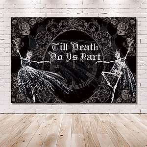 MEHOFOND 7x5ft Halloween Till Death Do Us Backdrop Spooky Wedding Bridal Shower Background Mr and Mrs Anniversary Bachelorette Dance Party Banner Supplies Decorations