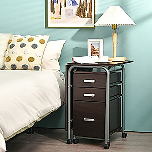 Tangkula Folding Computer Desk with 3 Storage Drawers, Mobile Home Office Desk Study Writing Desk with Smooth Wheels, Space Saving Compact Desk for Dorm Apartment, Rolling Folding Desk Table