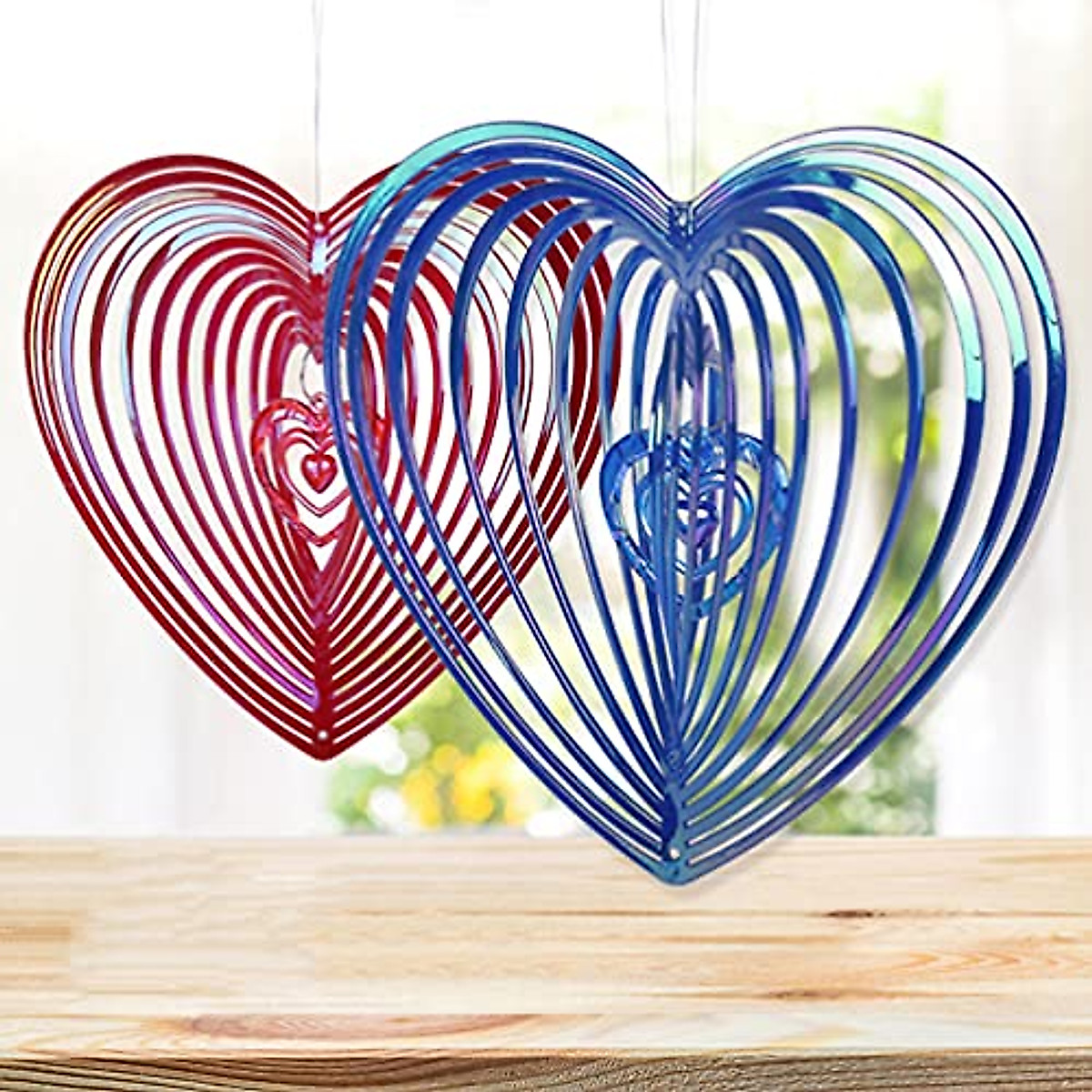 YARDWE 2pcs Heart Wind Spinner Bird Blinder Pinwheels Bird Deterrent Hanging Spinners to Keep Birds Away for Yard Garden