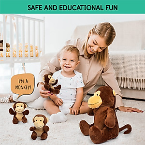 Talking Stuffed Mommy Monkey with 3 Baby Monkeys in her Tummy | Plush Monkey | Monkey Stuffed Animals | Stuffed Animal Family | Stuffed Animal Mom and Baby | Stuffed Animals for Ages 0+