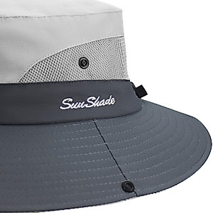 Muryobao Women's Sun Hat Outdoor UV Protection Foldable Mesh Bucket Hat Wide Brim Summer Beach Fishing Cap Light Grey