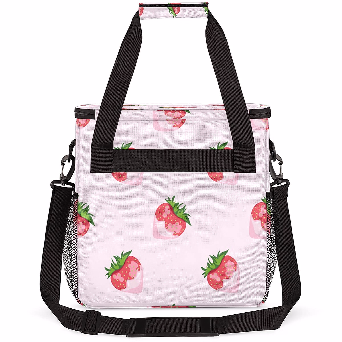 Pink Cute Strawberry Coffee Maker Carring Bag Travel Storage Tote Bag Compatible with Keurig K-Mini or K-Mini Plus Portable Single Serve Coffee Brewer Case with Pockets for K-cup Pods
