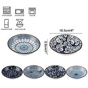 SYJAN HOME Ceramic Dipping Bowls,4 Inch Soy Sauce dish,Pinch Bowls Set of 6,Side Dishes for Snack,Sushi,Sauce,3 Oz Japanese Style Small Bowls for Side Dishes,Kitchen Prep,Vintage Blue