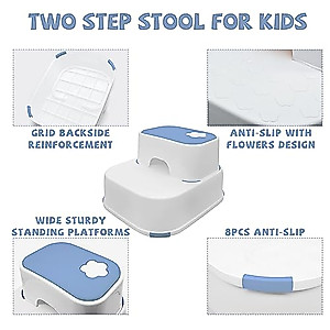 TinaJOJO 2 Step Stool for Kids, Toddler Step Stool for Toilet Potty Training, Double up Step Stool for Bathroom, Anti-Slip Sturdy Kitchen Helper Stool (Blue)