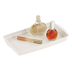 mDesign Plastic Storage Organizer Tray for Bathroom Vanity Countertops, Closets, Dressers - Holder for Guest Hand Towels, Watches, Earrings, Makeup Brushes, Reading Glasses, Perfume - Cream/Beige