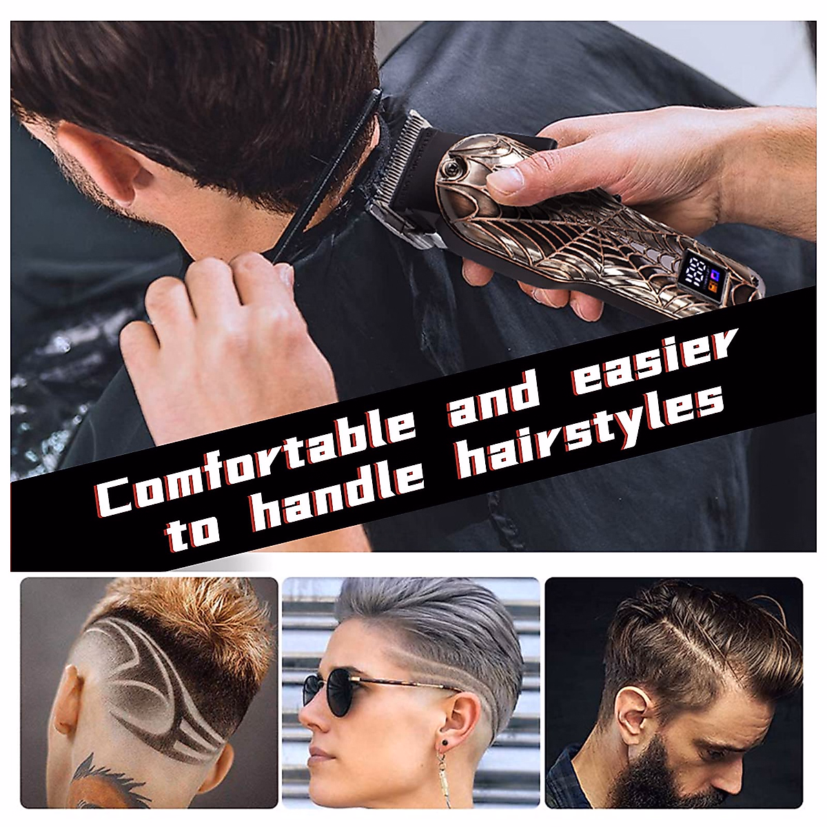 Hair Clippers Cordless Hair Trimmer for Men Barber Clippers with T-Blade Beard Trimmer 6 Guide Combs Fast-Charge, Haircut Machine for Barbers Family