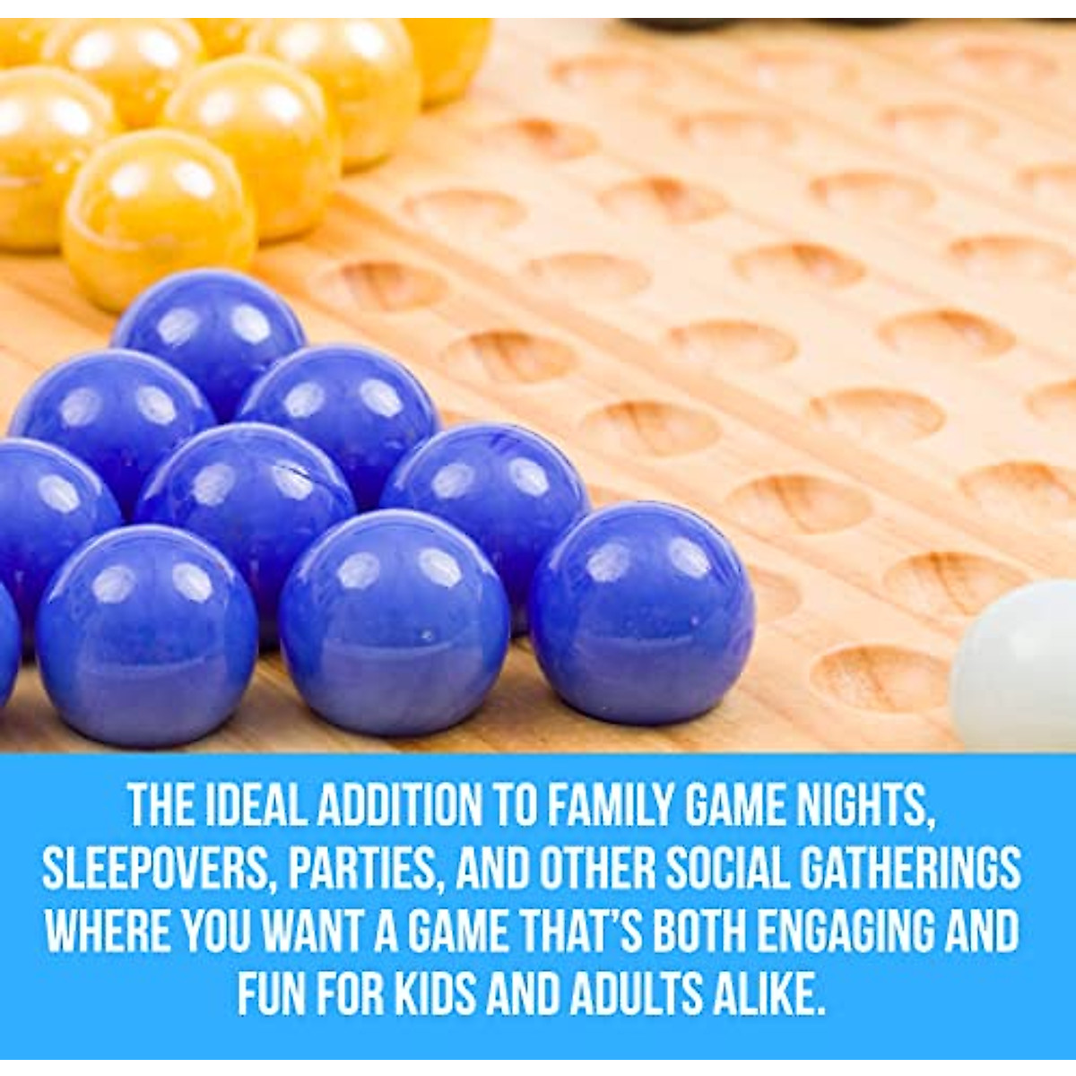 Regal Games - Chinese Checkers -11.5” Natural Wood Game Board with 60 Glass Marbles Assorted, Fun, Family-Friendly Board Game - Ideal for Up to 6 Players Ages 8+