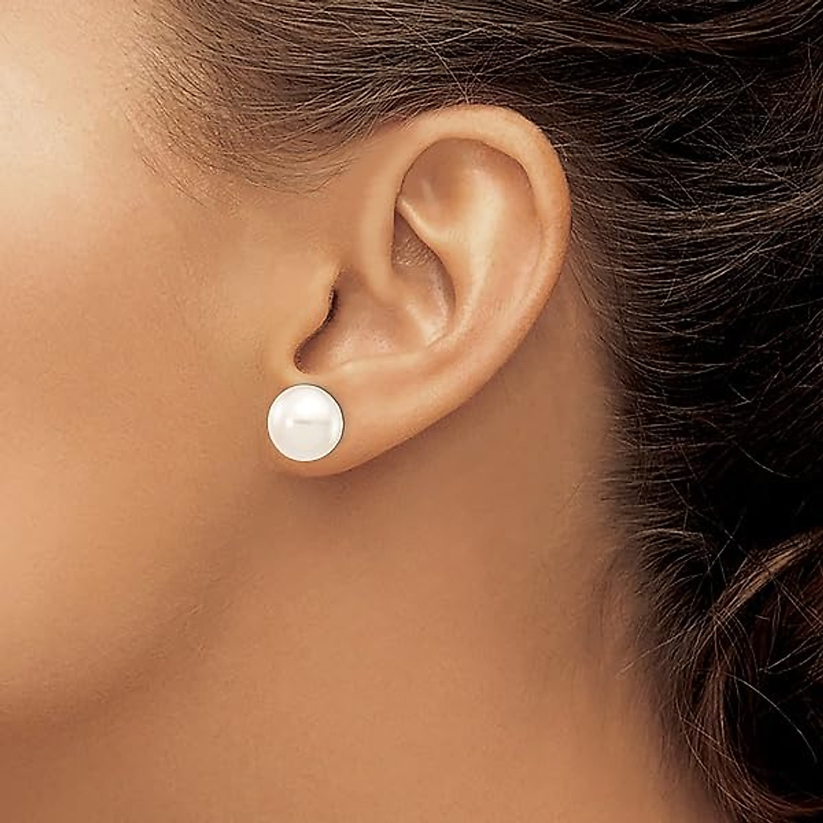 14K White Gold 11mm Button Freshwater Cultured Pearl Stud Earrings