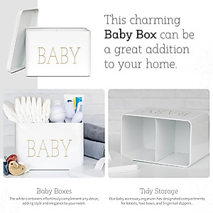 Lola Creates Baby Storage Organizer - Diaper Caddy for Lotions, Hair Essentials - White Baby Closet Organizer with Removable Lid - Metal Nursery Organization Box - Cute Baby Room Organizer for New Mom
