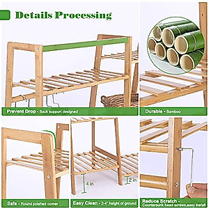 COOGOU Wood Clothes Rack Garment Racks for Hanging Bamboo Clothing Rack with Shelves Corner Narrow Hanging Clothes Racks for Kids Childs Clothes Organizer Small Space,Free Standing (Ladder Design)