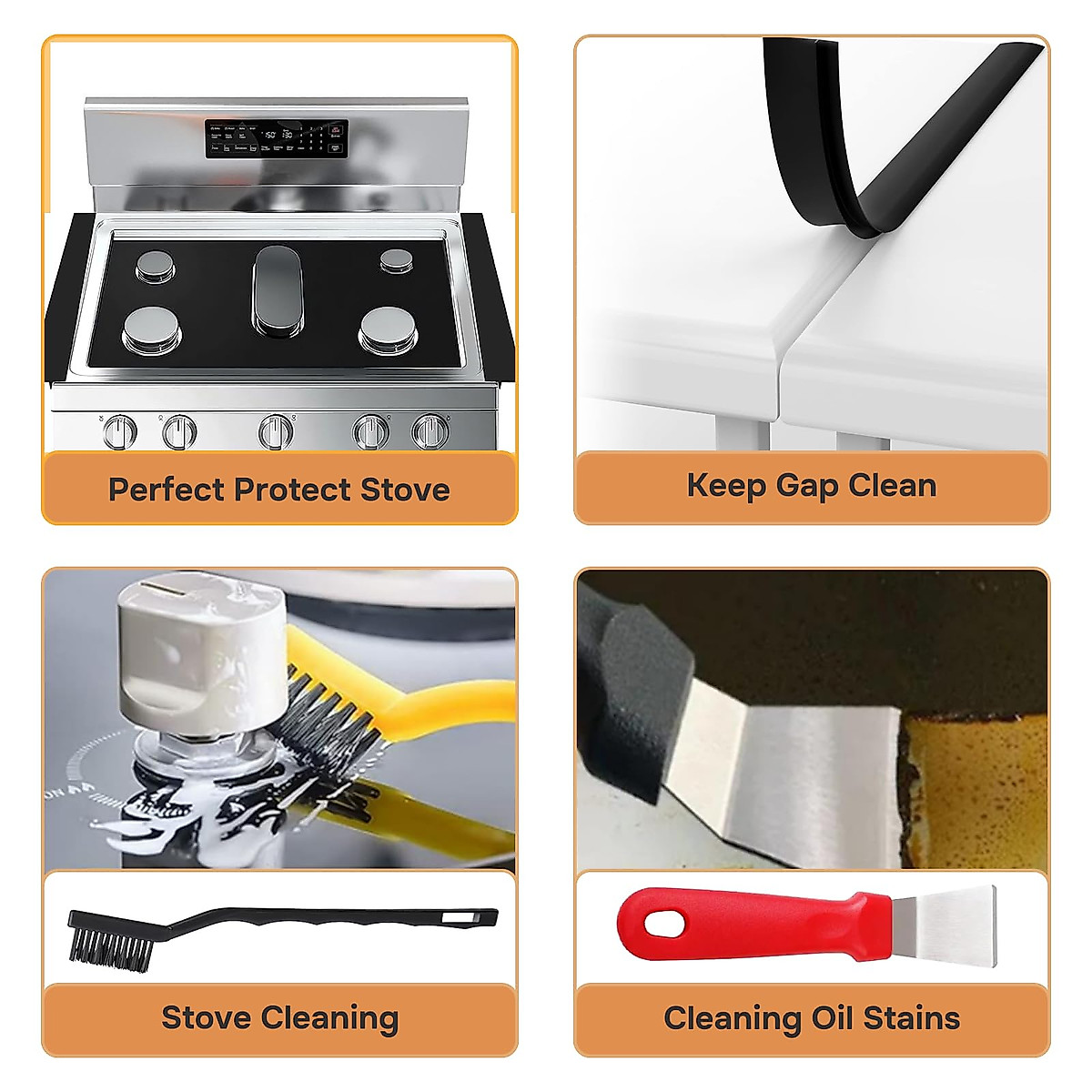 Guards for Gas Stove Top Protector Covers 0.3mm,Heat Resistance Burner Covers 3 Stove Mat Protector with 2 Stove Gap Fillers&Cleaning Brushes&Scraper Reusable Durable Washable and Cuttable