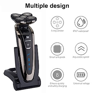 LinMei Electric Shaver 5D Rotary Razor with Pop-up Trimmer LED Display Mens Bald Head Shavers Electric Cordless Rechargeable Mens Shavers Electric Wet and Dry IPX7 Waterproof (Silver)