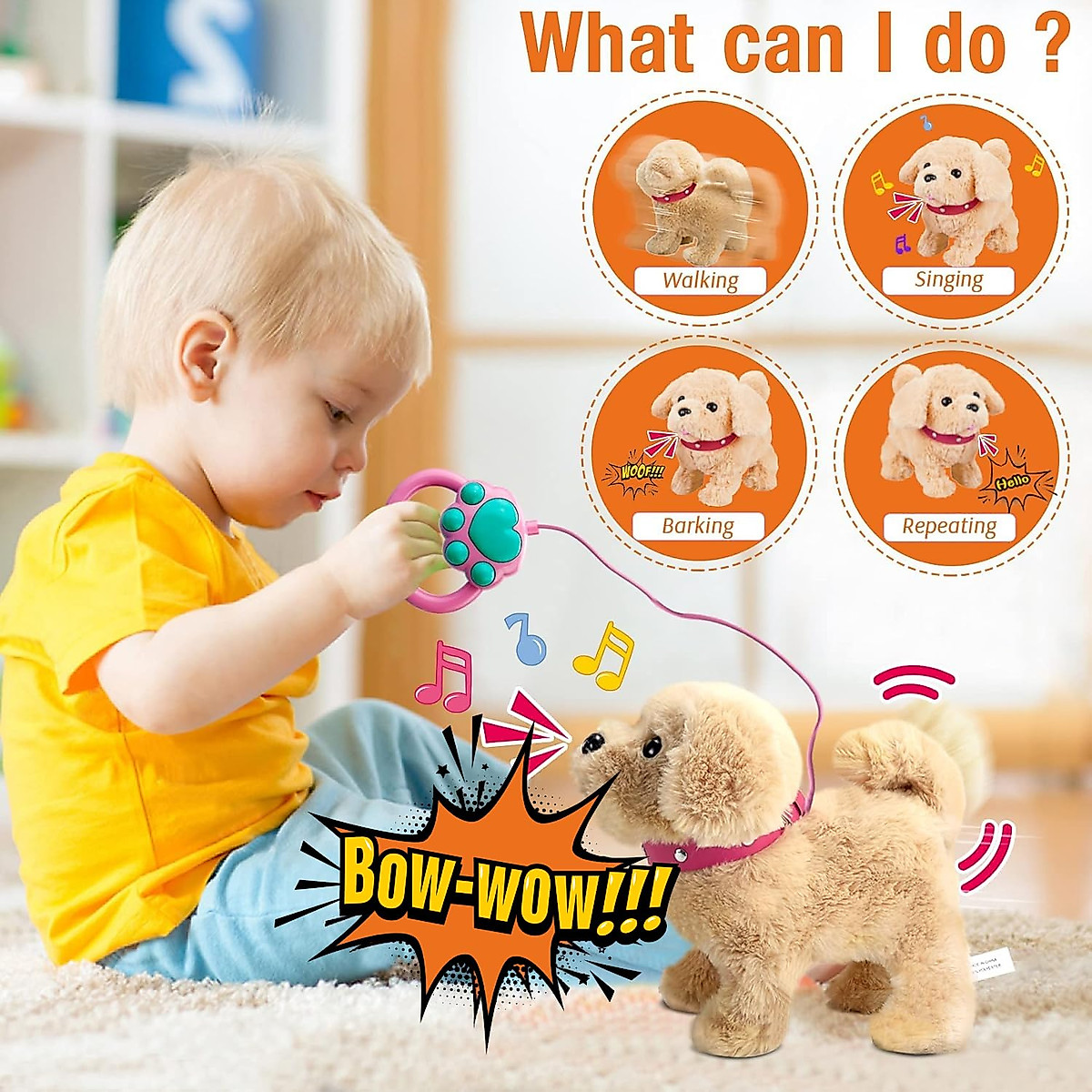 Koonie Talking Plush Golden Retriever Toy Repeats What You Say, Barks and Walks - Electronic Interactive Stuffed Puppy for Kids