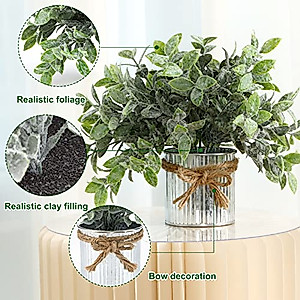 CEWOR 3 Pack Fake Potted Plants for Farmhouse Decor, Artificial Eucalyptus Metal Pots in Rustic Rectangular Pots Table Centerpiece for Dining Room Bathroom Desk Room Office Greenery Decor or Gift