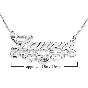 Custom Birth Stone Name Necklace with Heart, Birthstone Necklace, Personalized Heart Name Necklace, Birth Month Necklace, Gift for Her (Silver Finish, Sterling Silver), 22 inches chain length