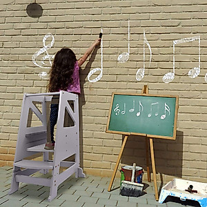 Toddler Kitchen Step Stool Toddler Standing Tower Toddler Step Stool Toddler Tower with Message Boards Safty Rail-Adjustable Kids Kitchen Step Stool for Kitchen Counter Bathroom Sink (Grey)