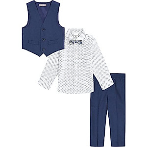 Van Heusen baby boys 4-piece Formal Dress Up Vest Set, Vest, Pants, Collared Dress Shirt, Tie and Toddler Suit, Blue Jean, 24 Months US