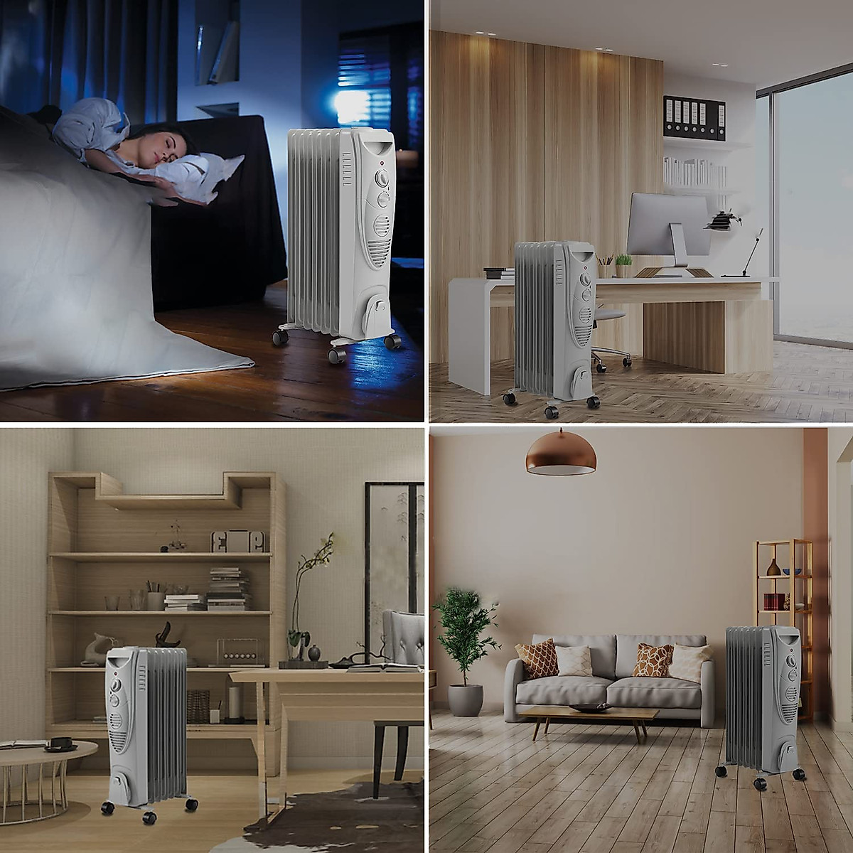 R.W.FLAME Oil Filled Radiator Heater,3 Heat Settings, Adjustable Thermostat, Portable Space heater, Quiet Heater with Tip-over & Overheating Functions(27", Grey)