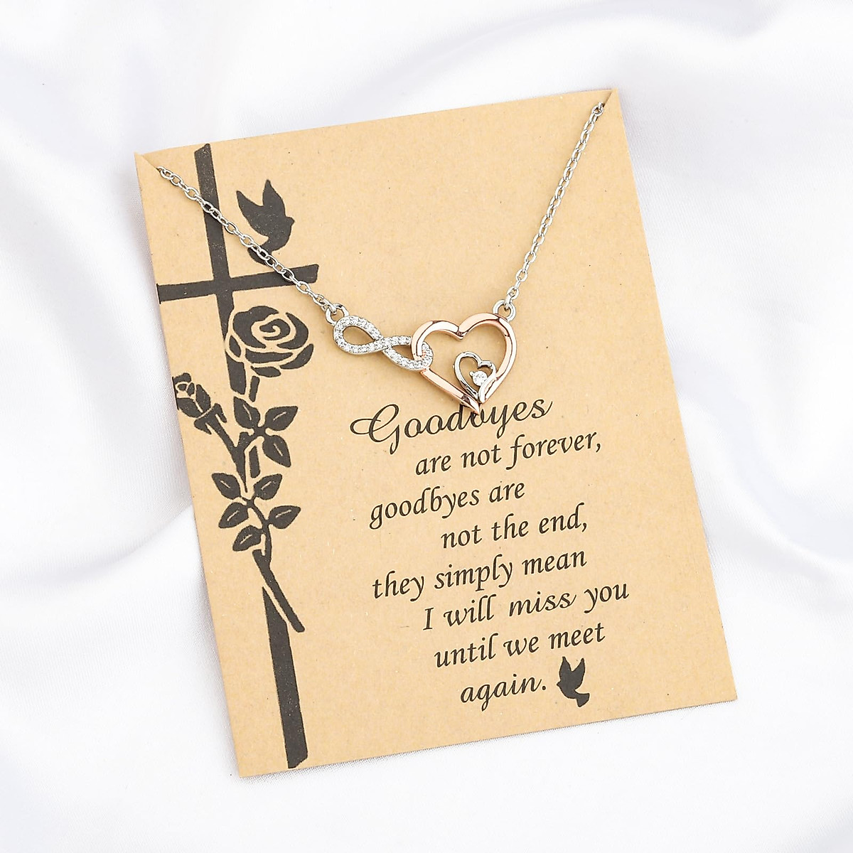PLITI Memorial Necklace Sympathy Gift Goodbyes Are Not Forever Goodbyes Are Not The End Infinity Heart Necklace for Women (Infinity Heart Goodbyes nec)