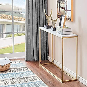 42” Console Tables for Entryway, Faux Marble Sofa Tables, Entryway Table for Living Room, Gold Entrance Table, MDF Entry Table, Foyer Tables w/ Metal Frame, Behind Couch Table for Hallway (Gold Frame)