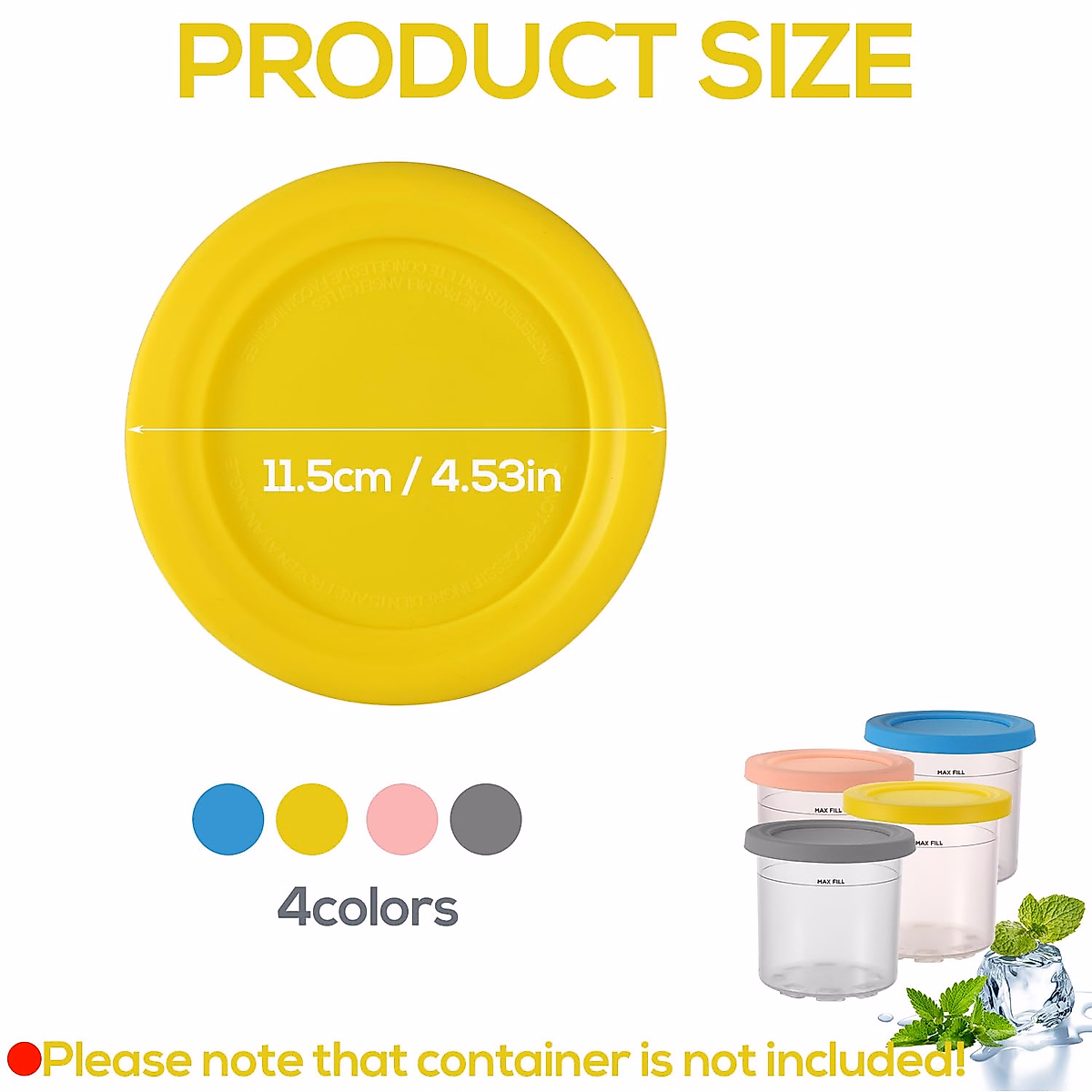4pcs Ice Cream Containers Silicone Lids Compatible with Ninja Creami NC299AMZ NC300 NC301 Pints Ice Cream Maker, Silicone Covers Replacement BPA Free Storage for Ice Cream Accessories